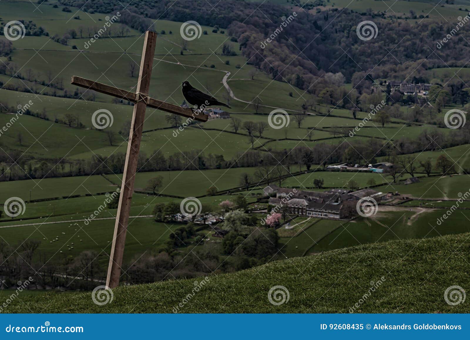 Cross and crow stock image. Image of house, tombstone - 92608435