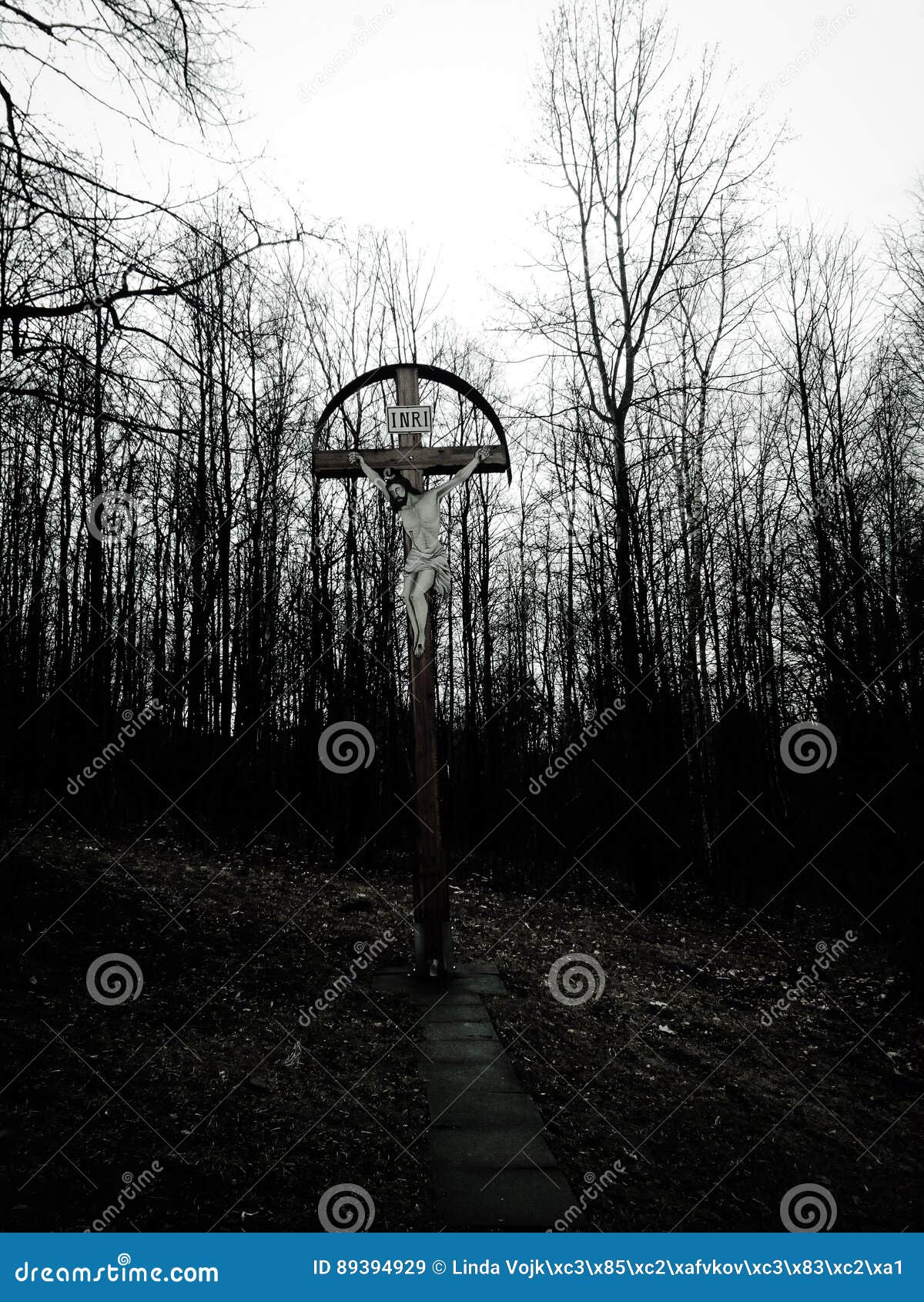 Cross in the Dark Forest Black Trees Stock Image - Image of forest ...