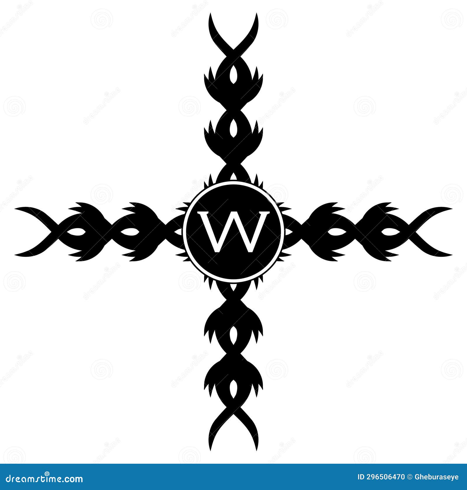 Cross Decorated with Letter W, Black and White, Isolated. Stock ...