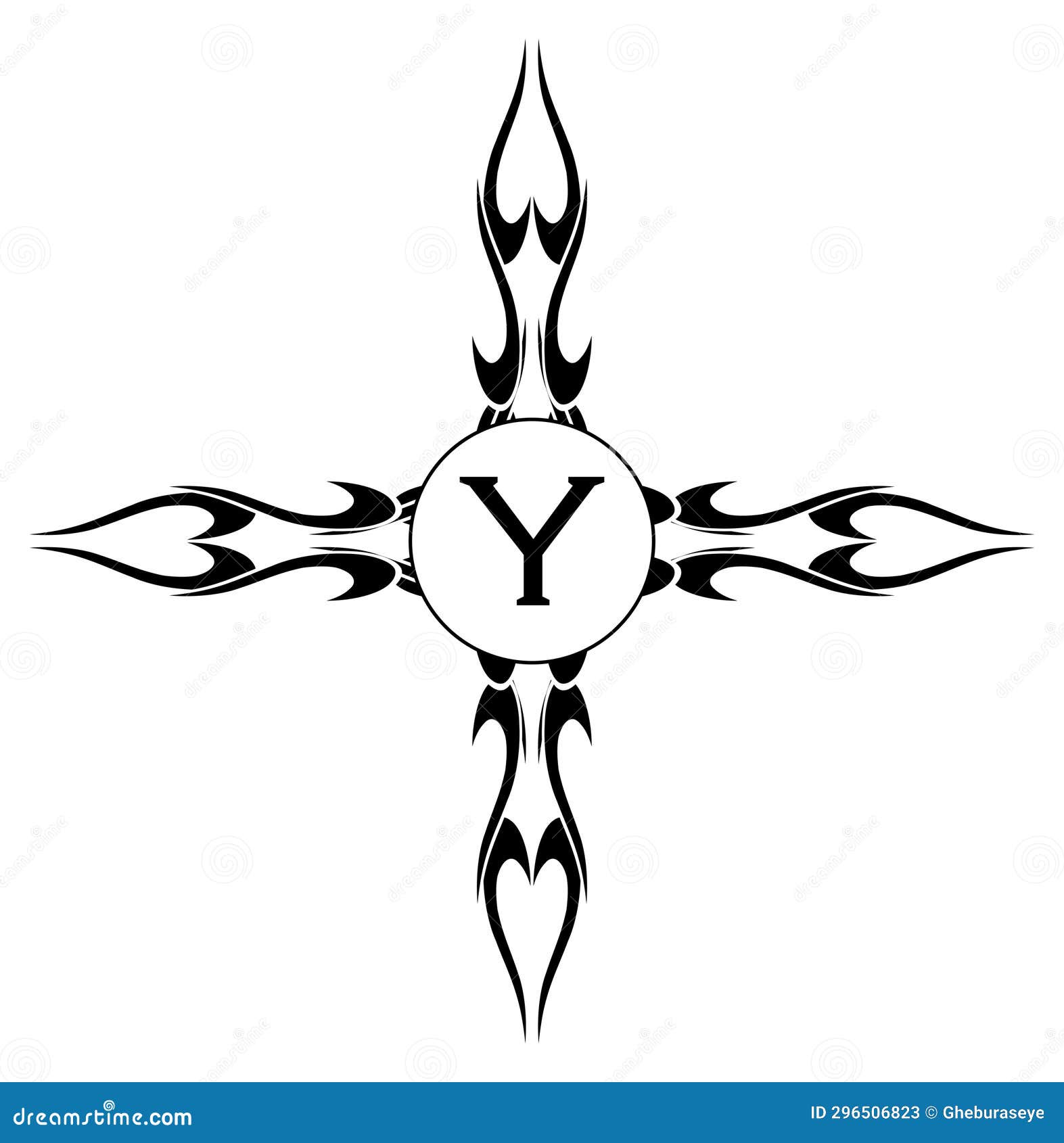 Cross Decorated with Letter Y, Black and White, Isolated. Stock ...