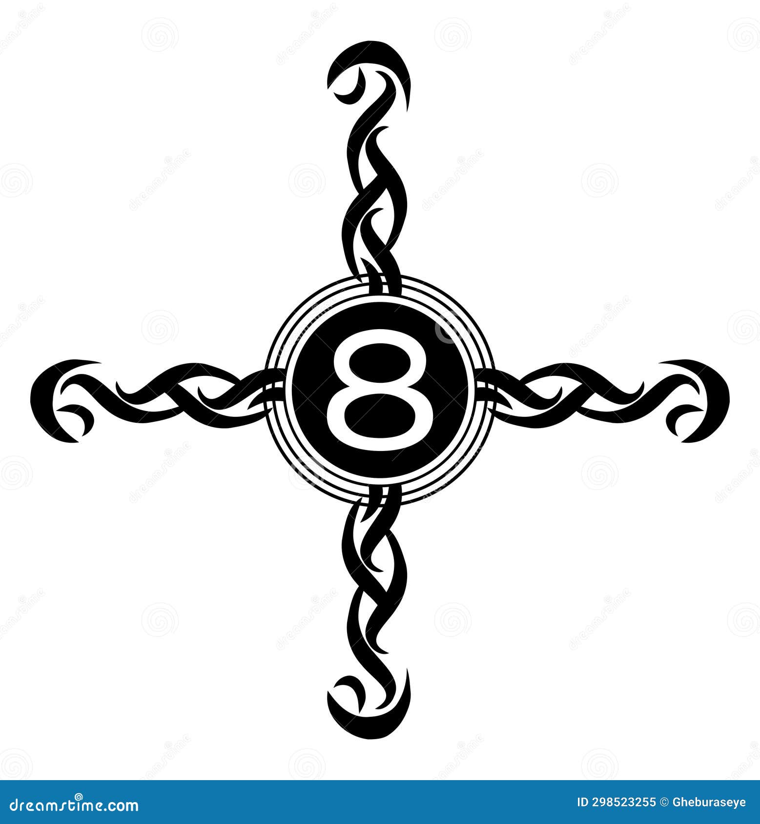Cross Decorated with Number Eight, 8, Black and White, Isolated. Stock ...