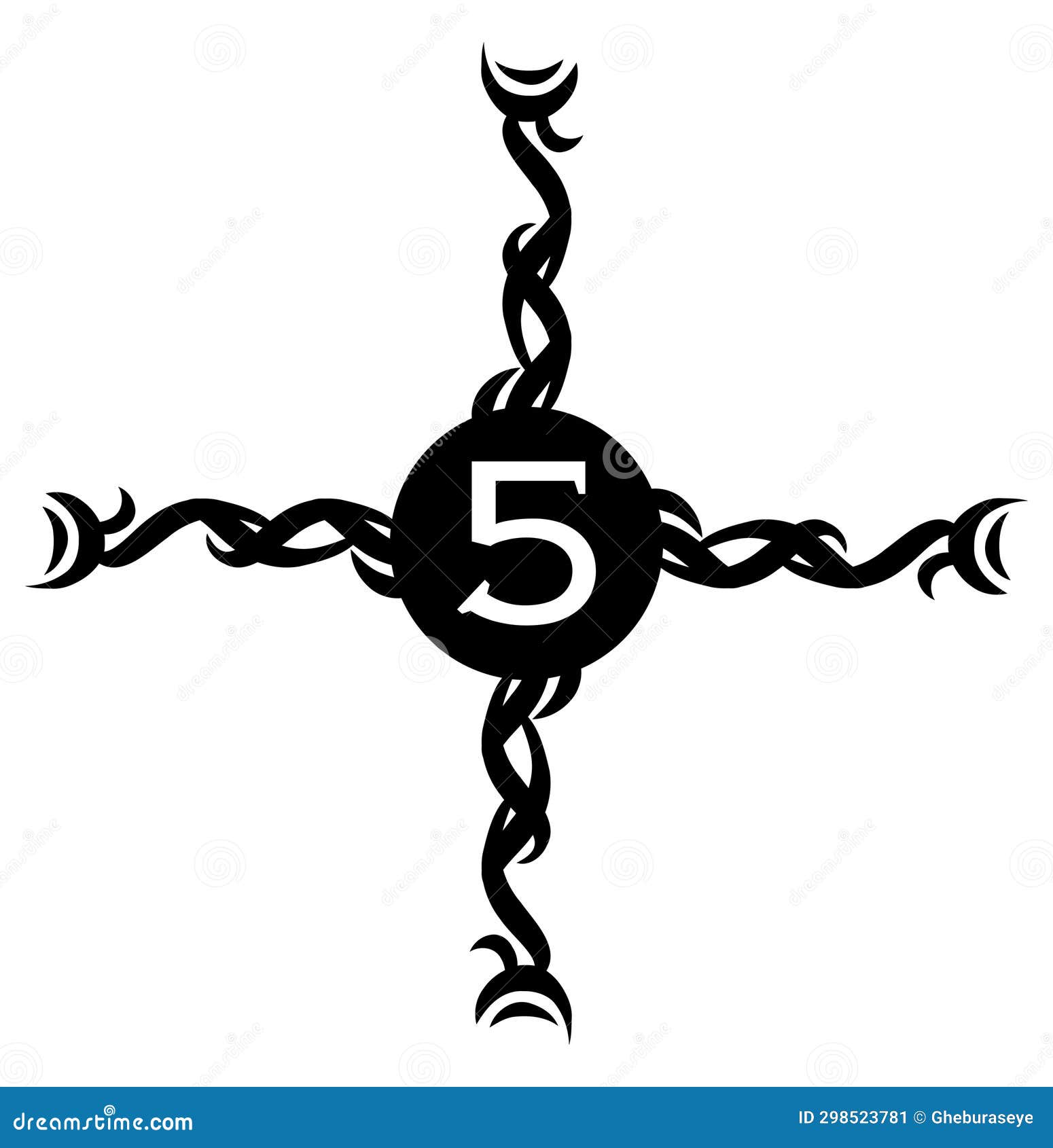Cross Decorated with Number Five, 5, Black and White, Isolated. Stock ...