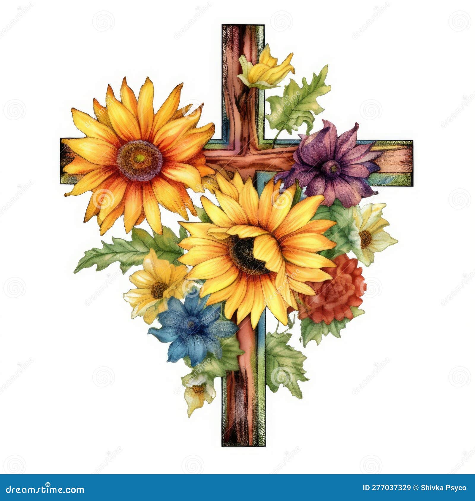 Cross Designed with Sun Flowers Generative AI Stock Illustration ...