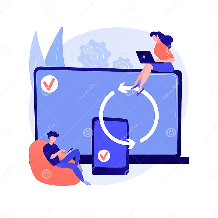 Cross-device Syncing Abstract Concept Vector Illustration. Stock Vector - Illustration of scene ...