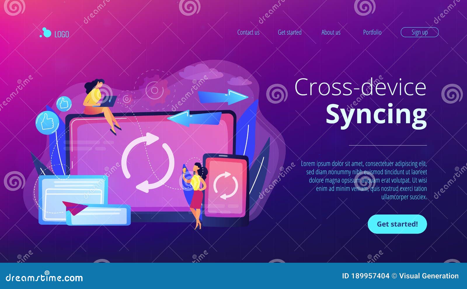 Cross-device Syncing Concept Landing Page. Stock Vector - Illustration of gradient, operation ...