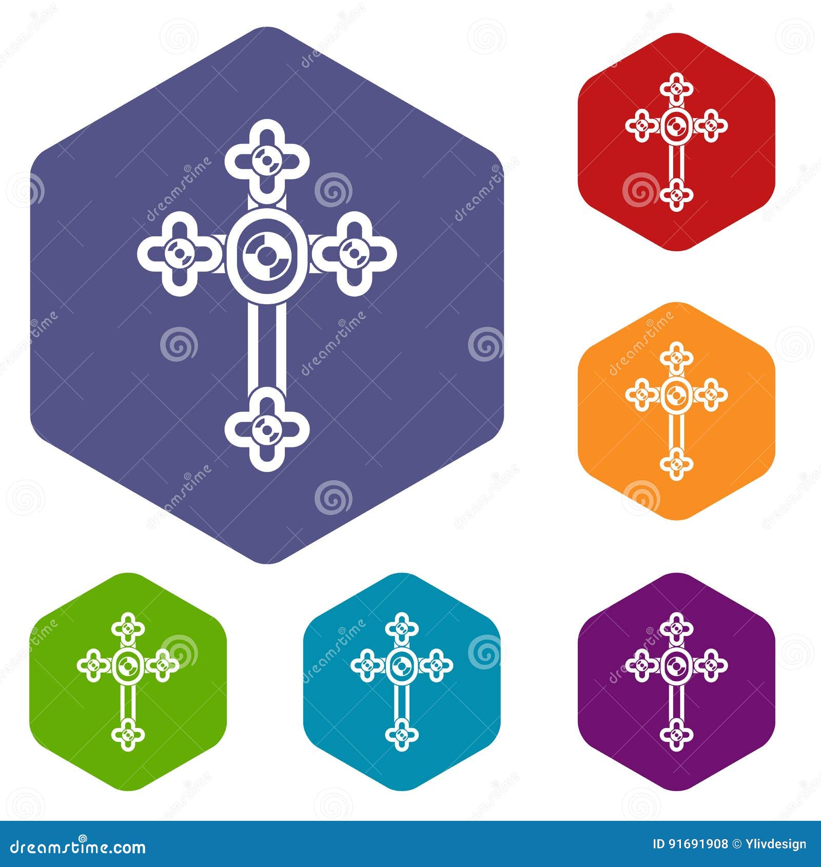 Cross with Diamonds Icons Set Hexagon Stock Vector - Illustration of ...