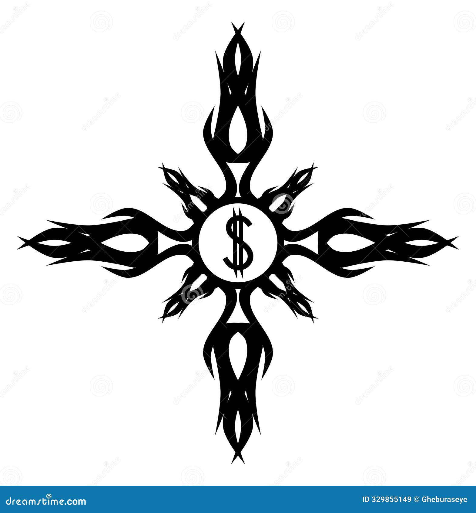 Cross with Dollar Symbol, Black and White, Tattoo, Isolated. Stock ...
