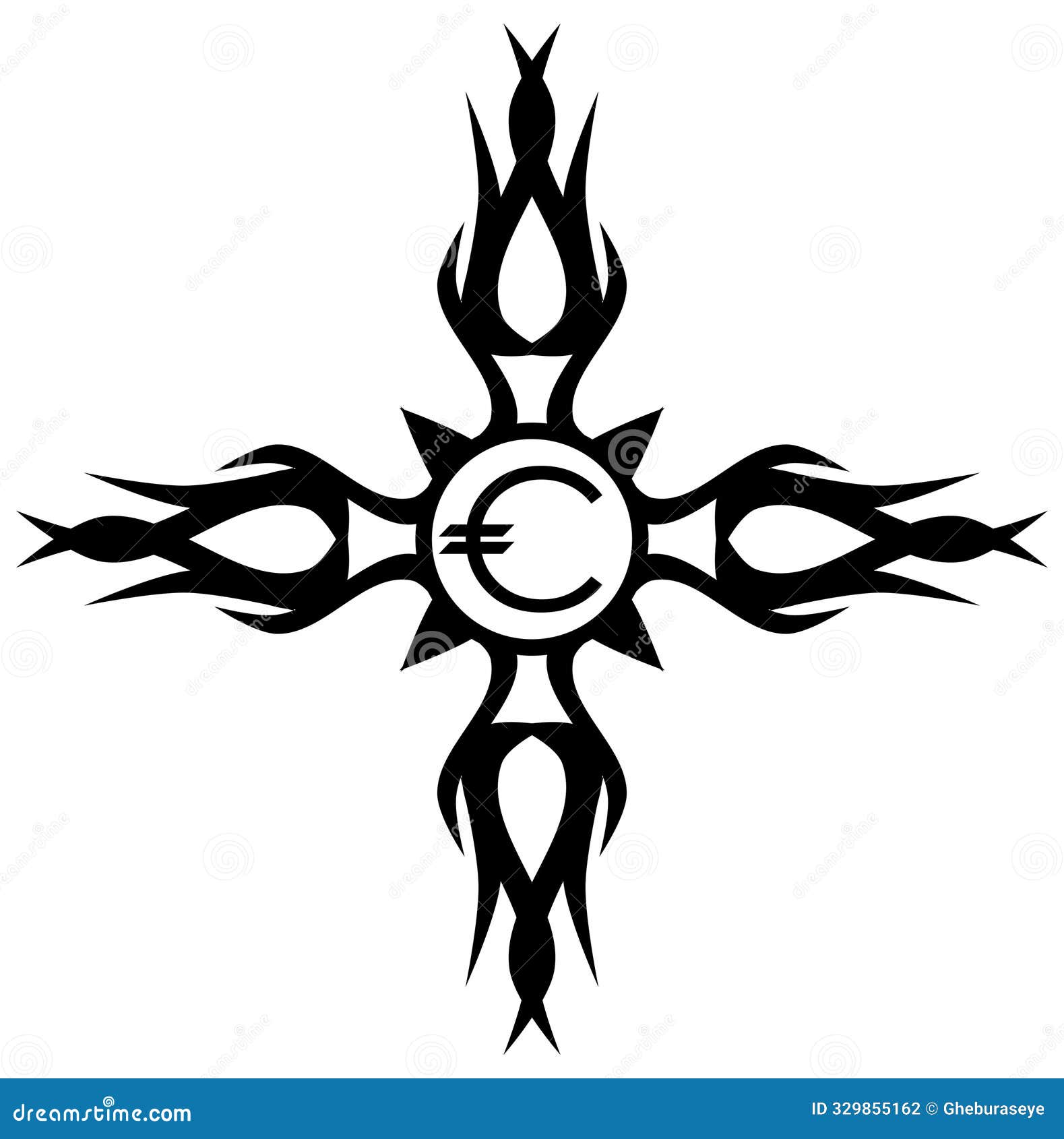 Cross with Euro Symbol, Black and White, Tattoo, Isolated. Stock ...
