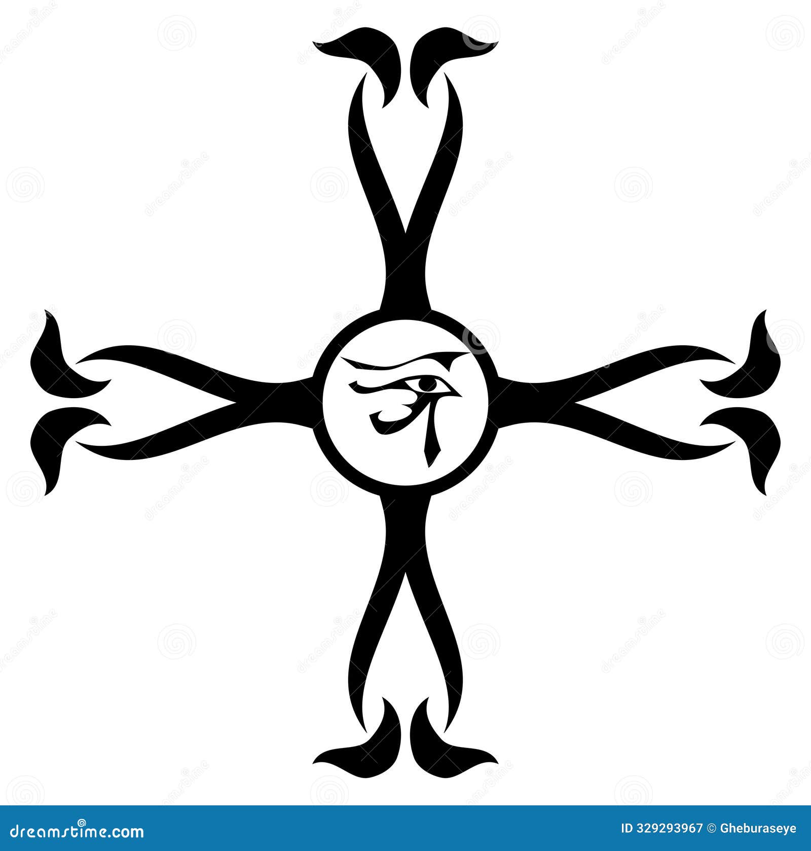Cross with Eye of Rha, Black and White, Tattoo, Isolated. Stock ...