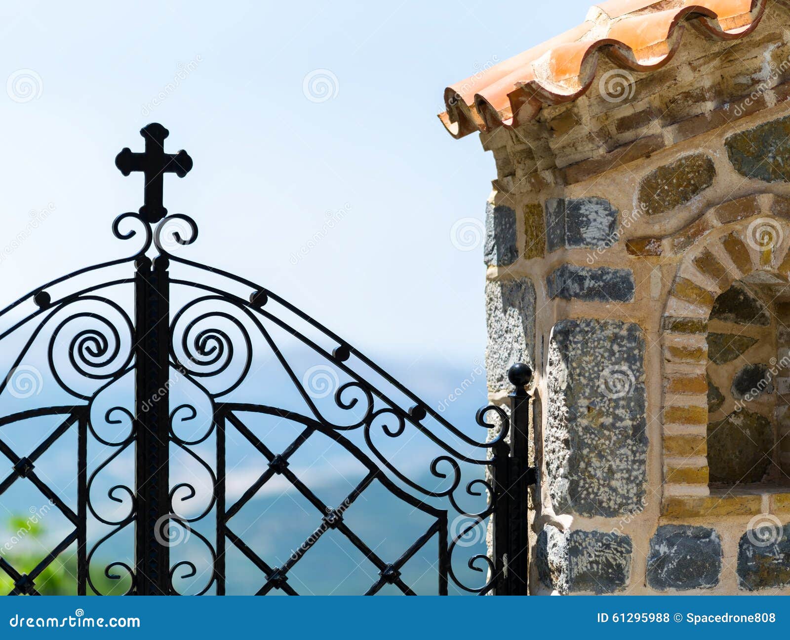 Cross fence stony wall stock photo. Image of christianity - 61295988