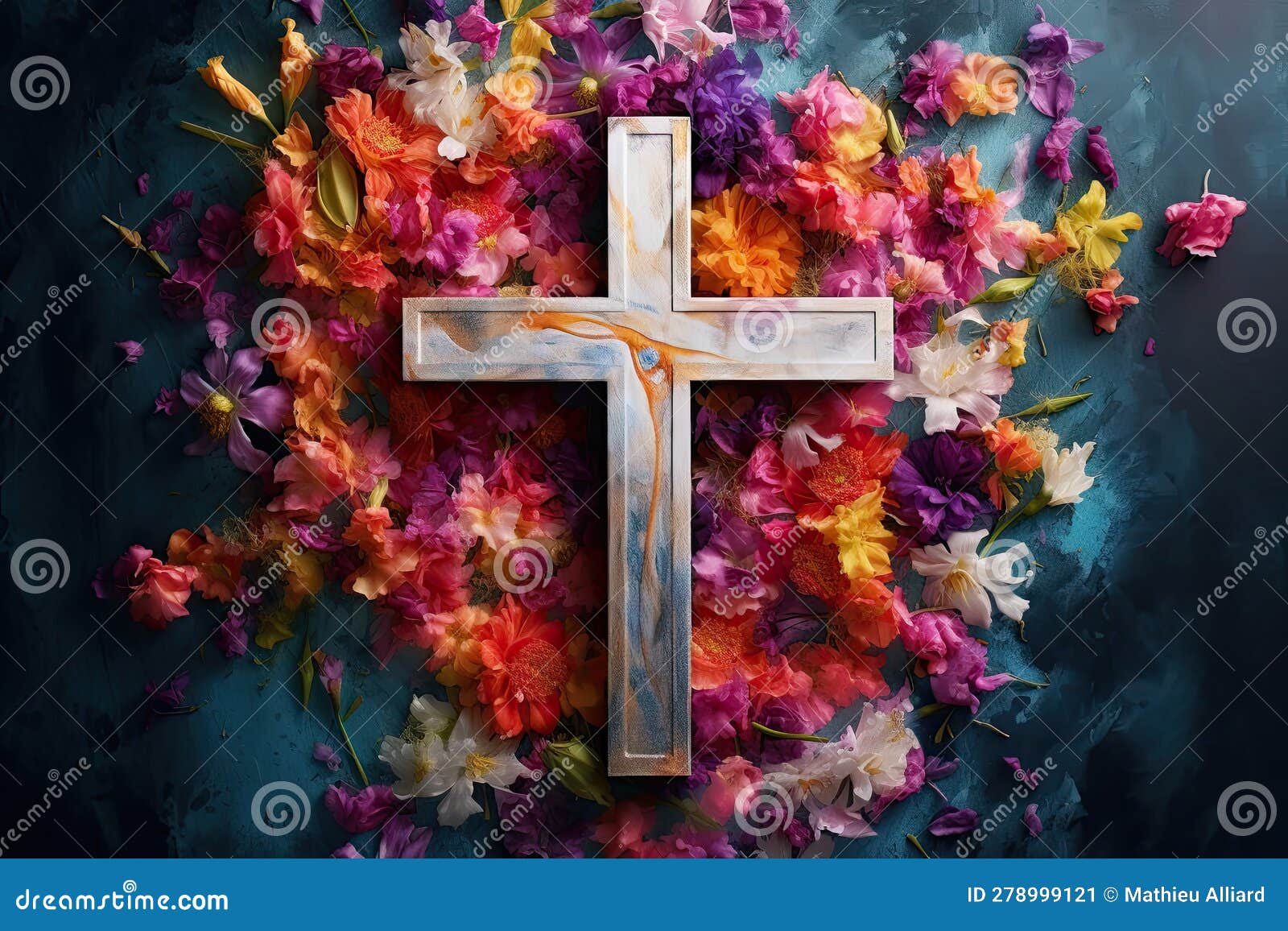 Cross and flowers stock illustration. Illustration of holy - 278999121