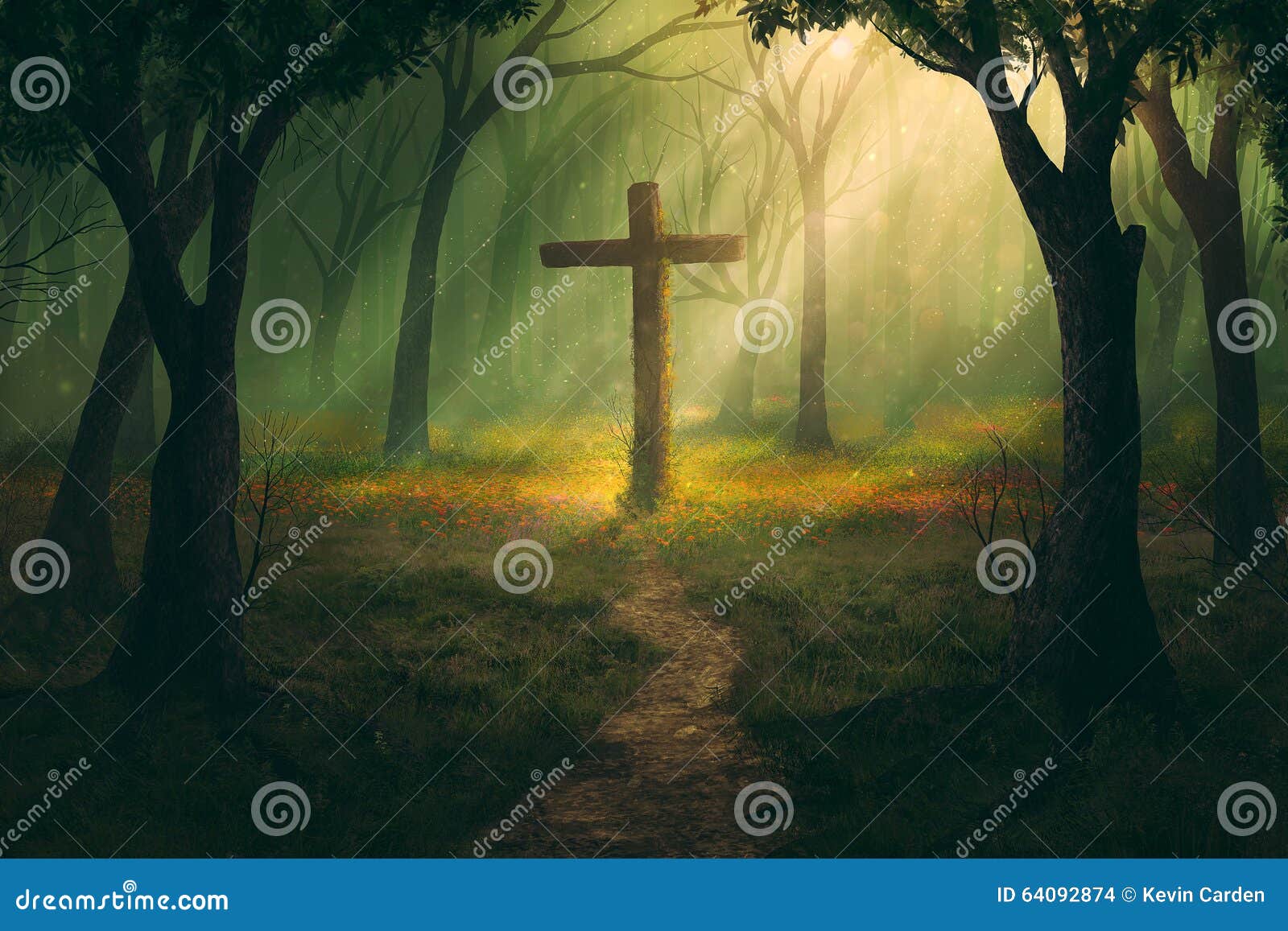 Cross and forest stock illustration. Illustration of walk - 64092874