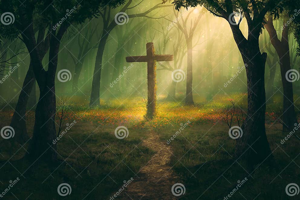 Cross and forest stock illustration. Illustration of walk - 64092874