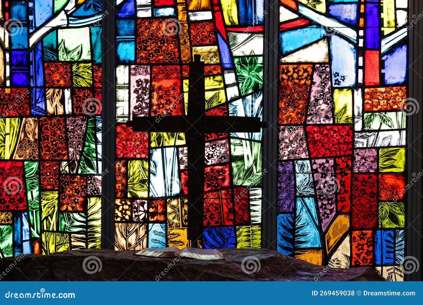 Cross and the Glass Windows of a Church Stock Photo - Image of church ...