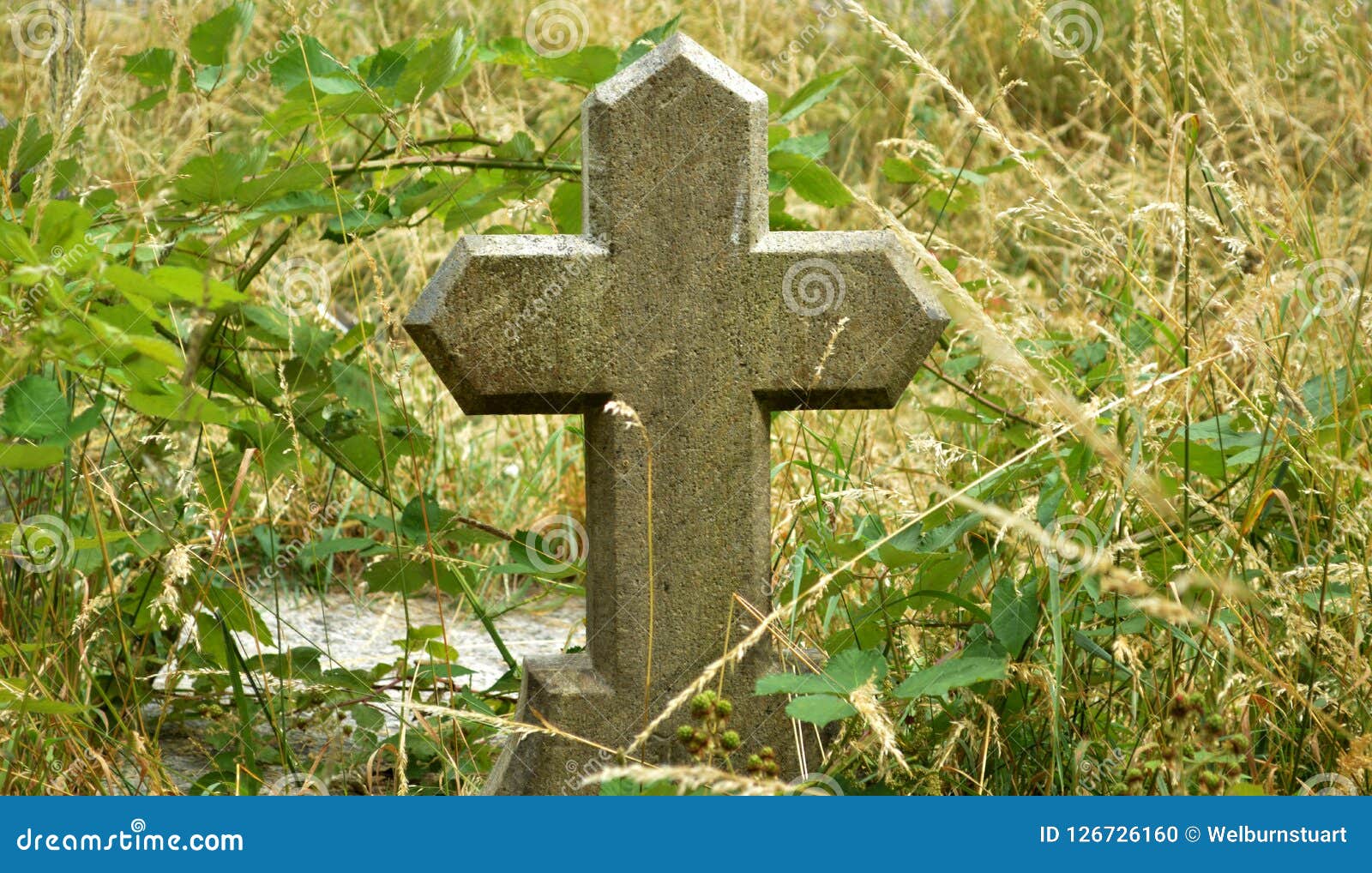 Cross in grass stock photo. Image of grass, stone, christian - 126726160