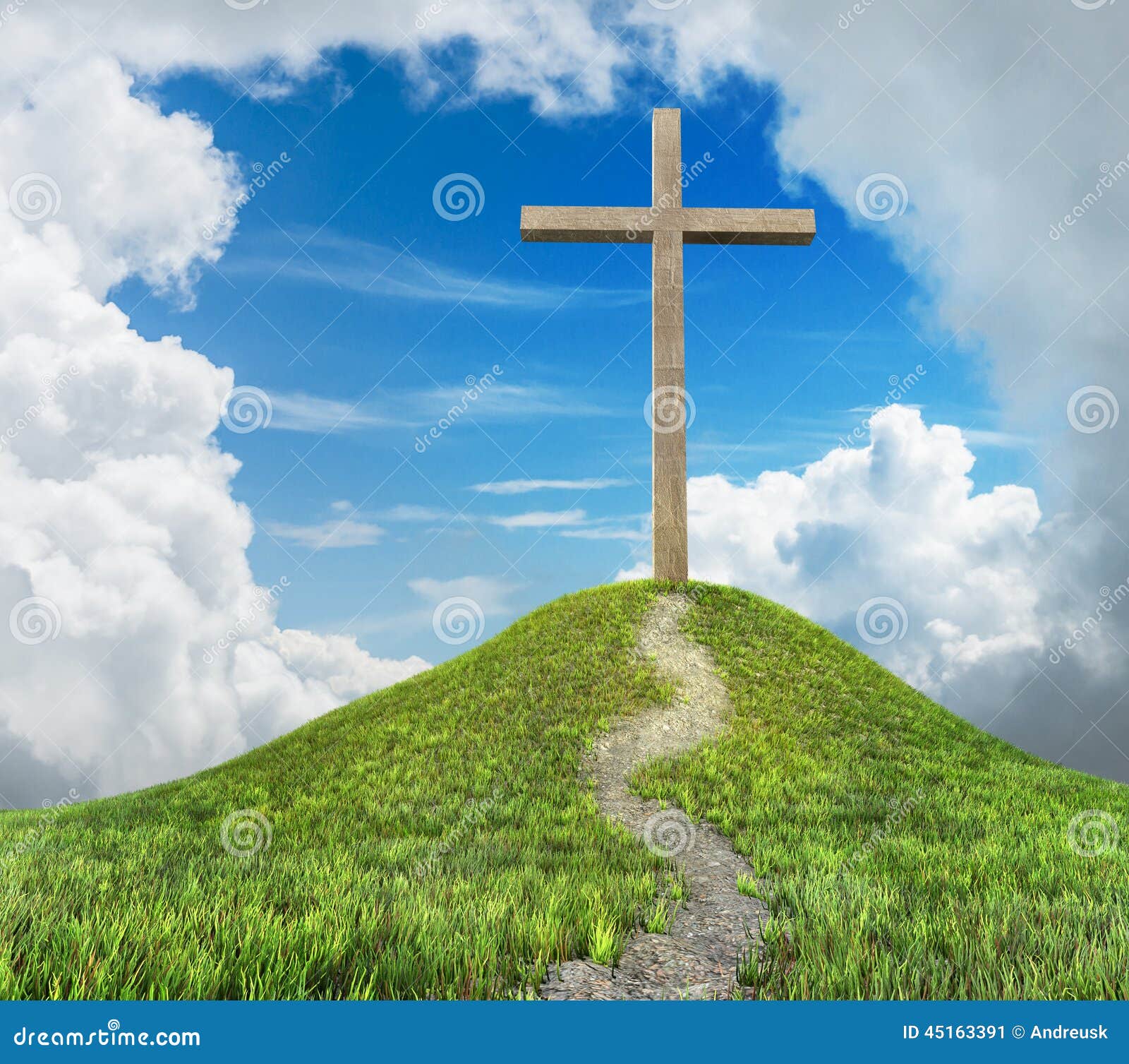 Cross on hill stock illustration. Illustration of church - 45163391