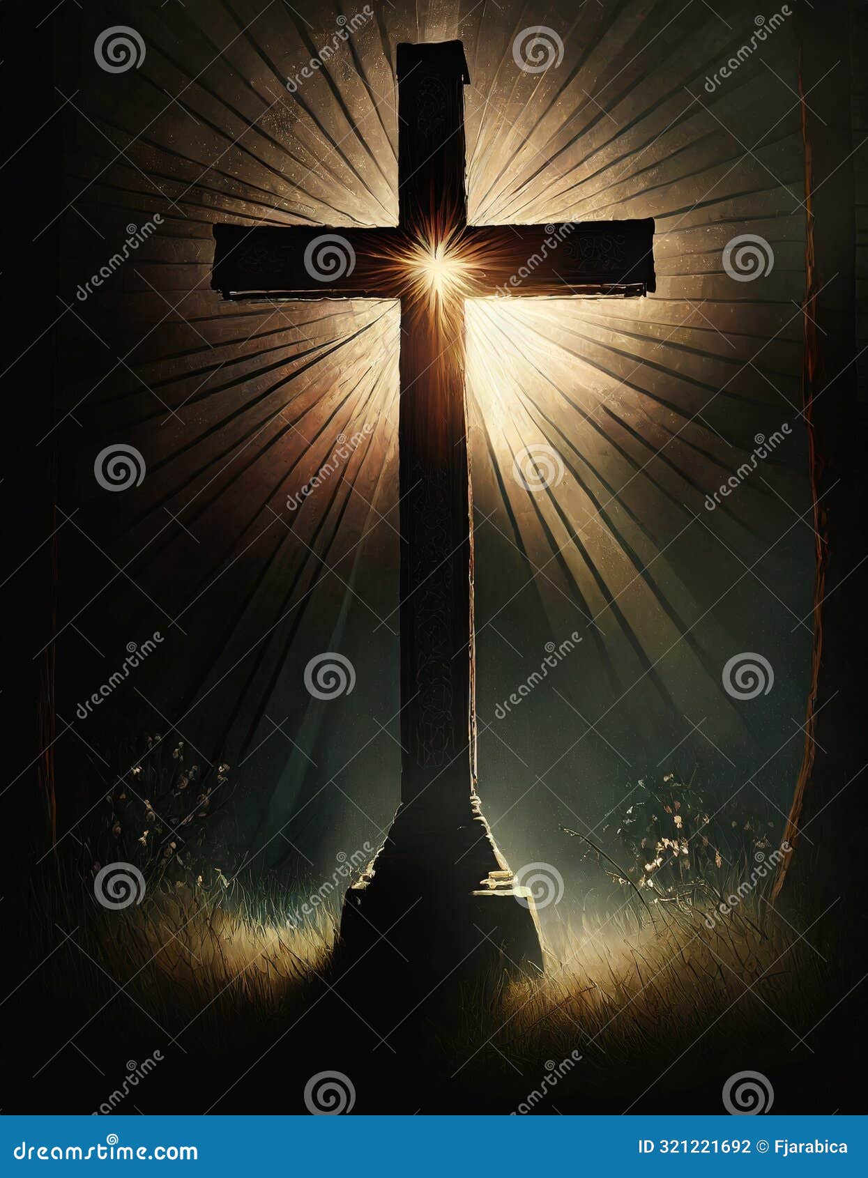 Cross on Hill among Clouds with Sun Rays Stock Illustration ...