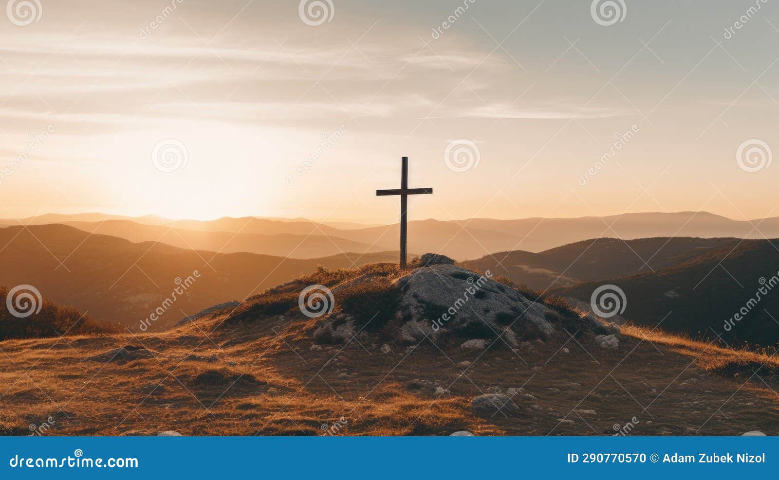A cross on a hill stock illustration. Illustration of sunrise - 290770570