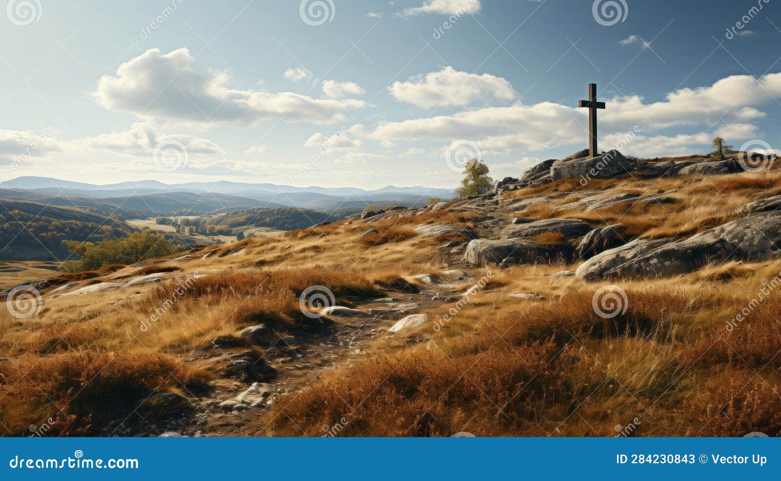 A Cross on a Hill. Generative AI. Stock Illustration - Illustration of ...