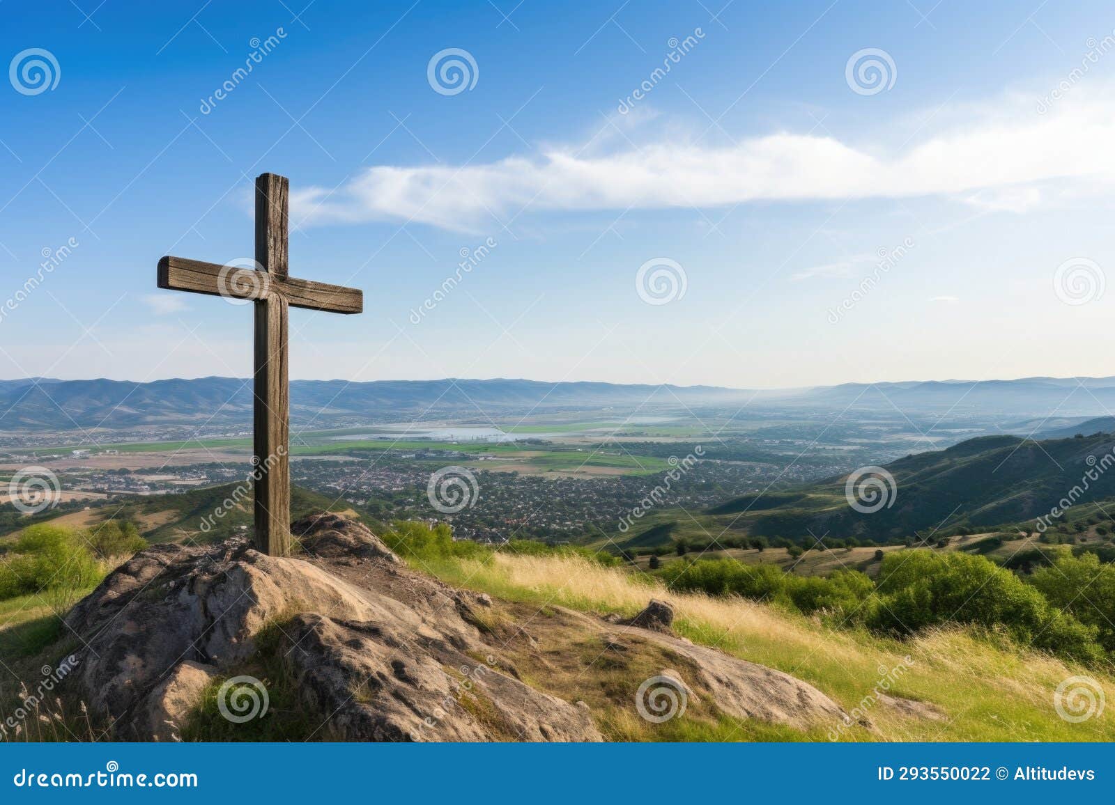 Cross on a Hill Overlooking a Valley Stock Illustration - Illustration ...