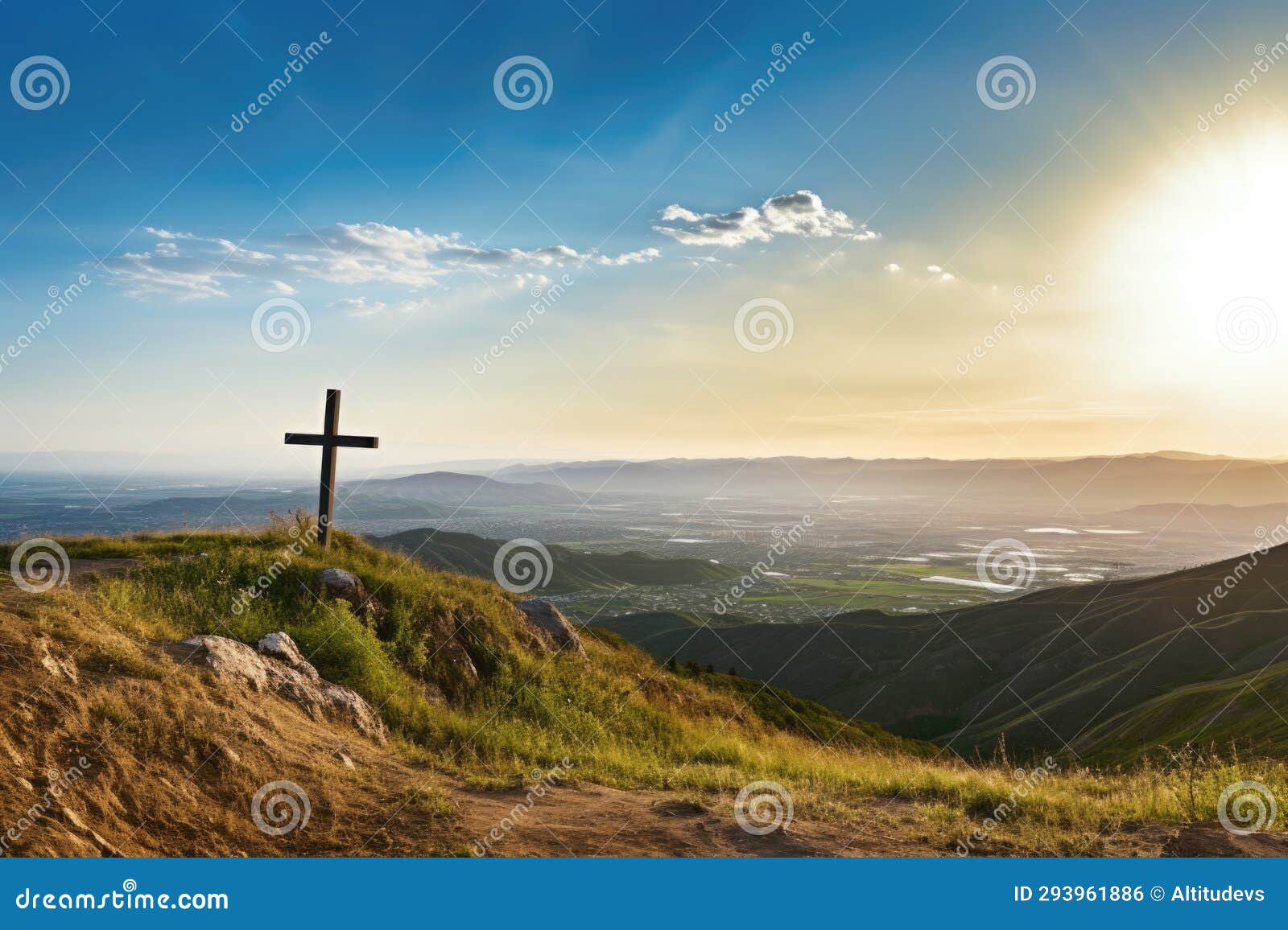 Cross on a Hill Overlooking a Valley Stock Photo - Image of cross ...