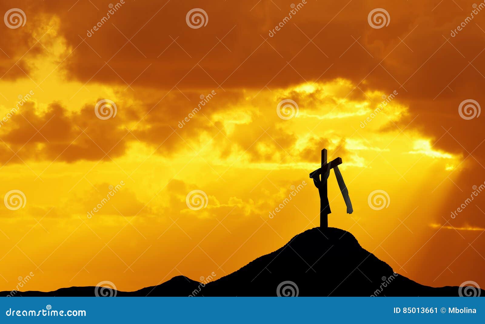 Cross on Hill at Sunset or Sunrise Stock Image - Image of religion ...