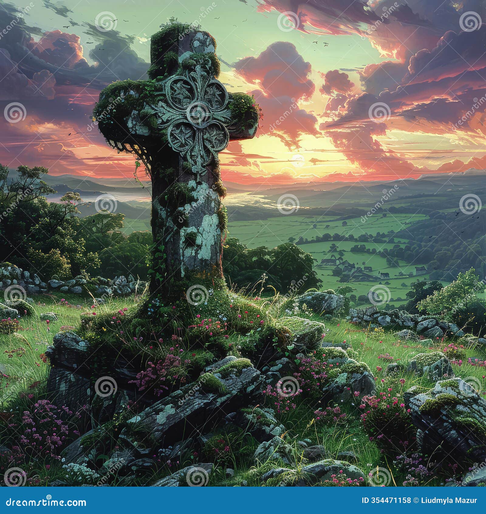 Cross is on a Hillside with a Field in the Background. Stock Photo ...