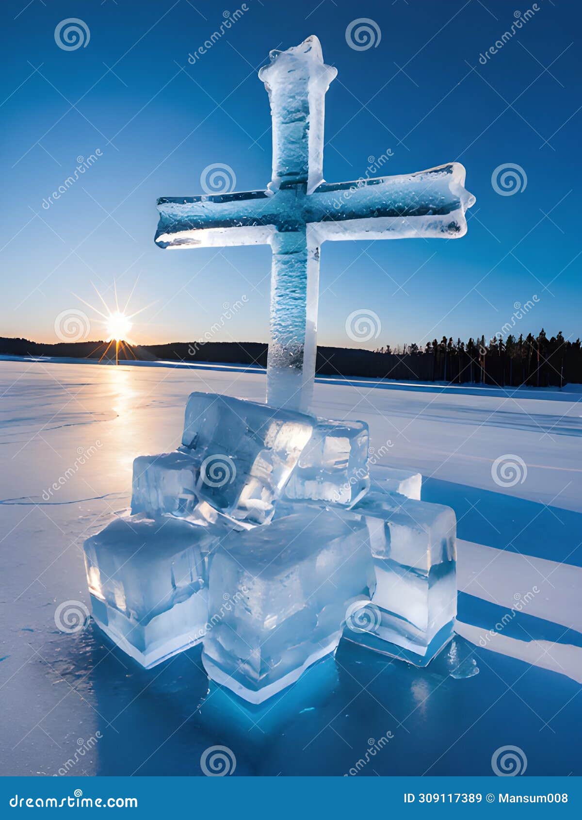 A Cross in the Ice on the Lake Stock Illustration - Illustration of ...