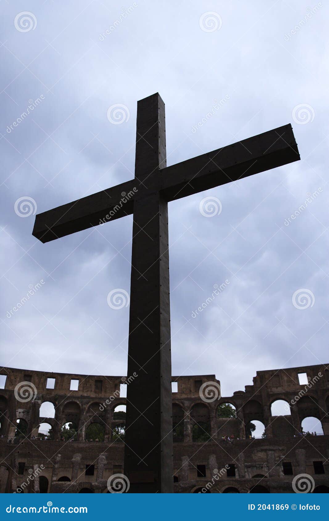 Cross Inside the Roman Coliseum, Italy. Stock Image - Image of copy ...