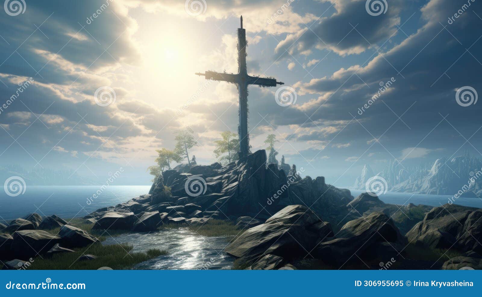 Cross on an Island in the Sky Stock Image - Image of cross, sacred ...