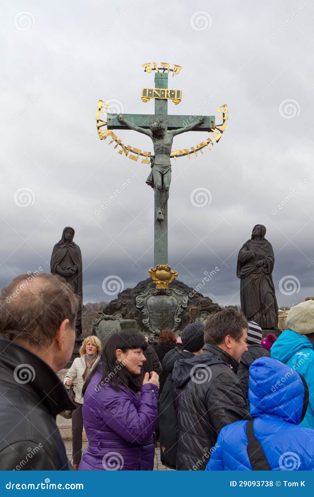 Cross with Jesus on Charles Bridge in Prague Editorial Stock Photo ...