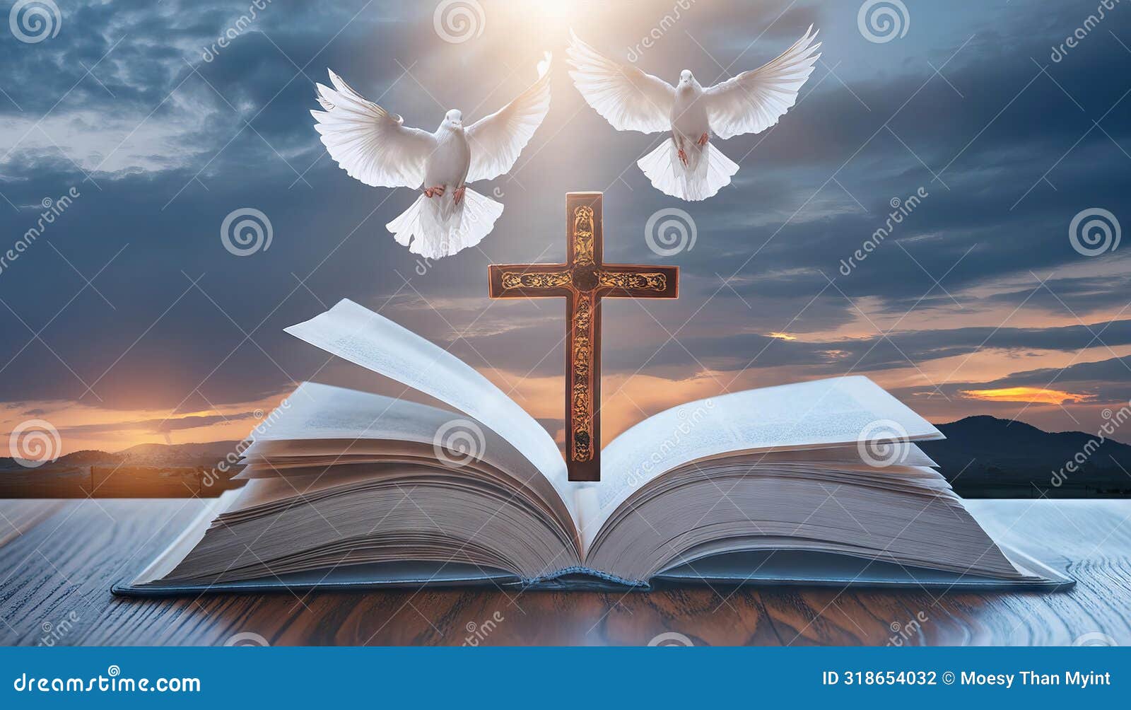 The Cross of Jesus Christ on the Background of the Open Bible and the ...