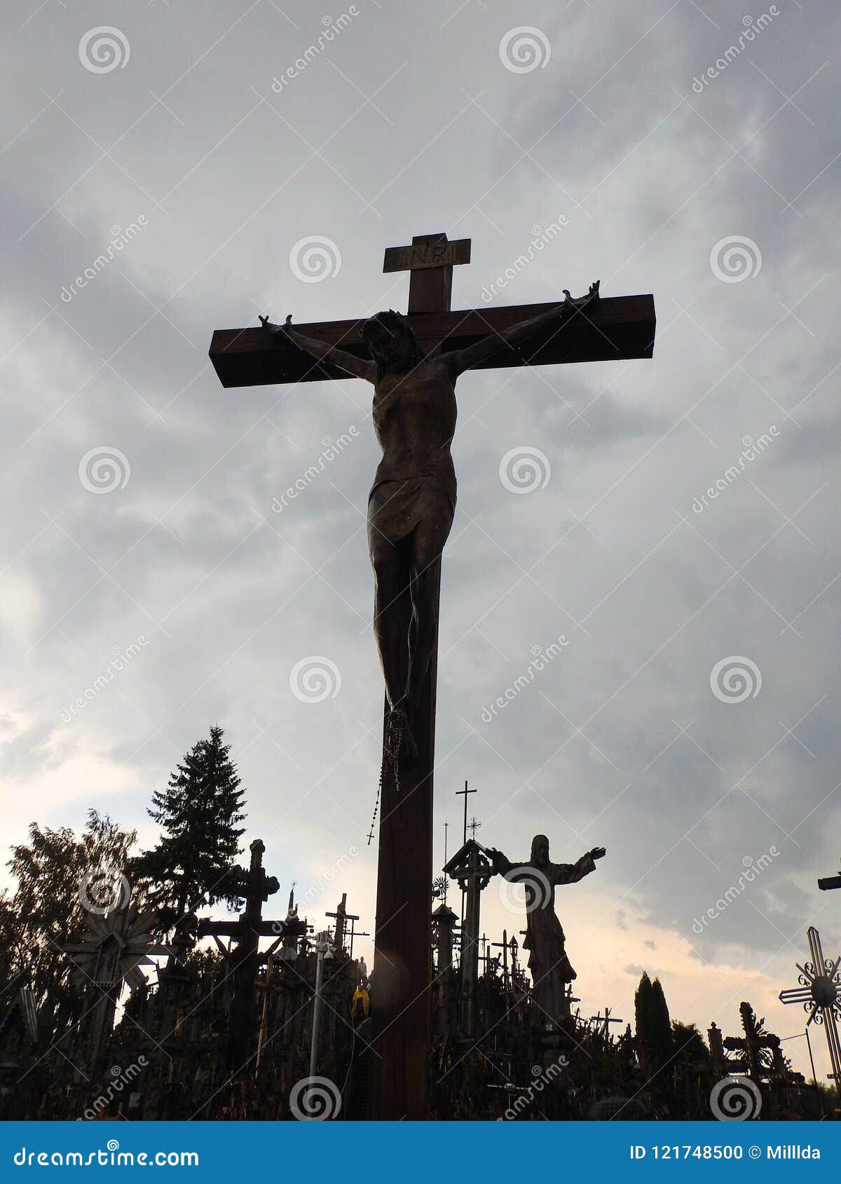 Cross and Jesus Christ Statue in Cross Hill, Lithuania Stock Photo ...