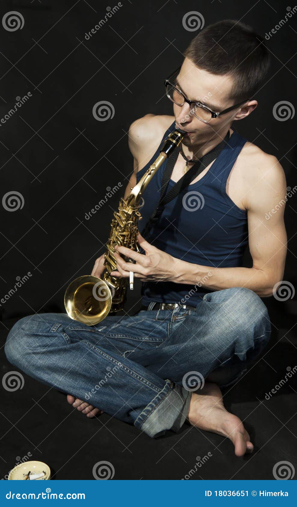 Cross-legged Jazzman Plays a Saxophone Stock Image - Image of musician ...