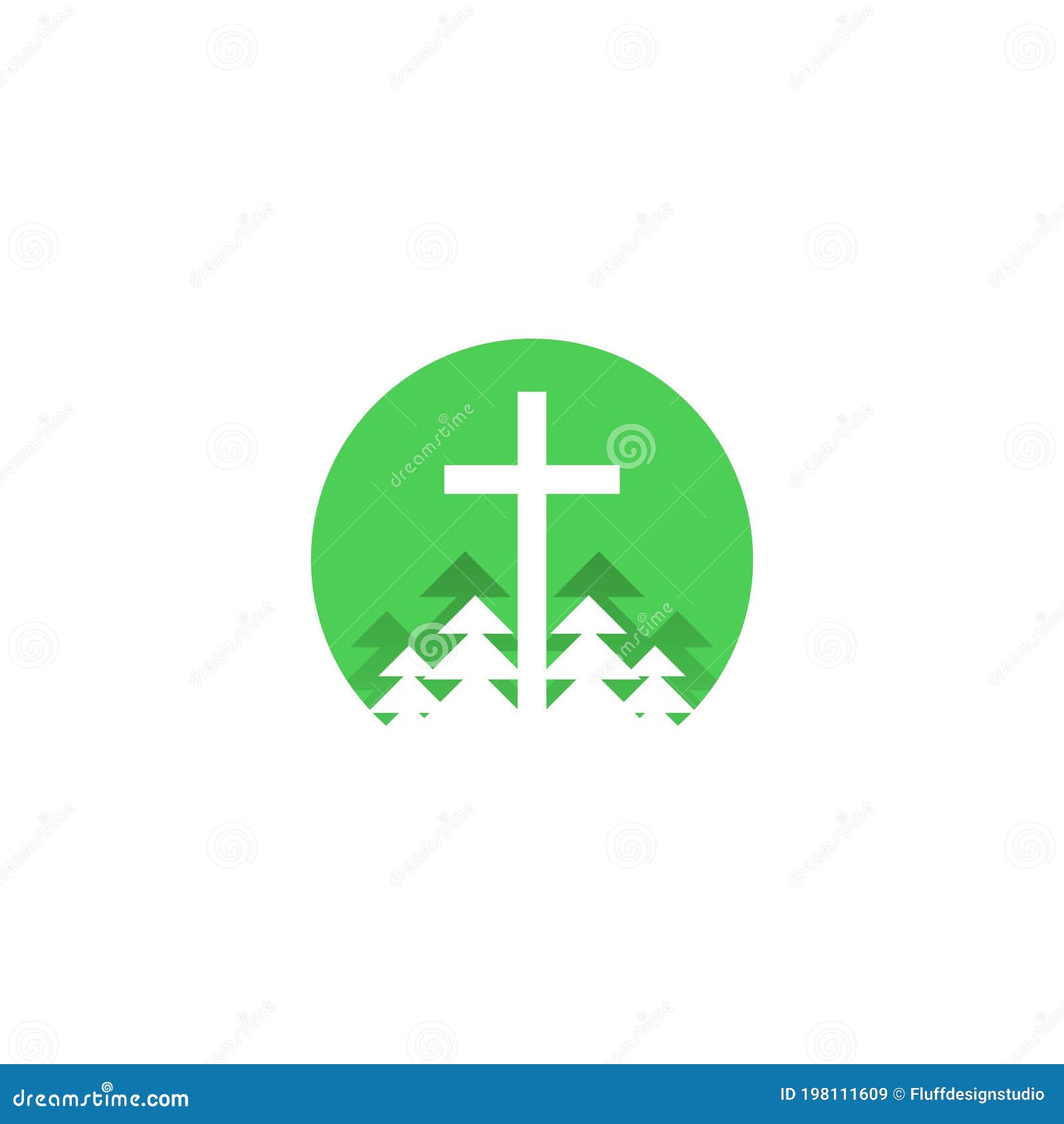 A Cross Logo Inside a Circle with Trees Stock Vector - Illustration of ...