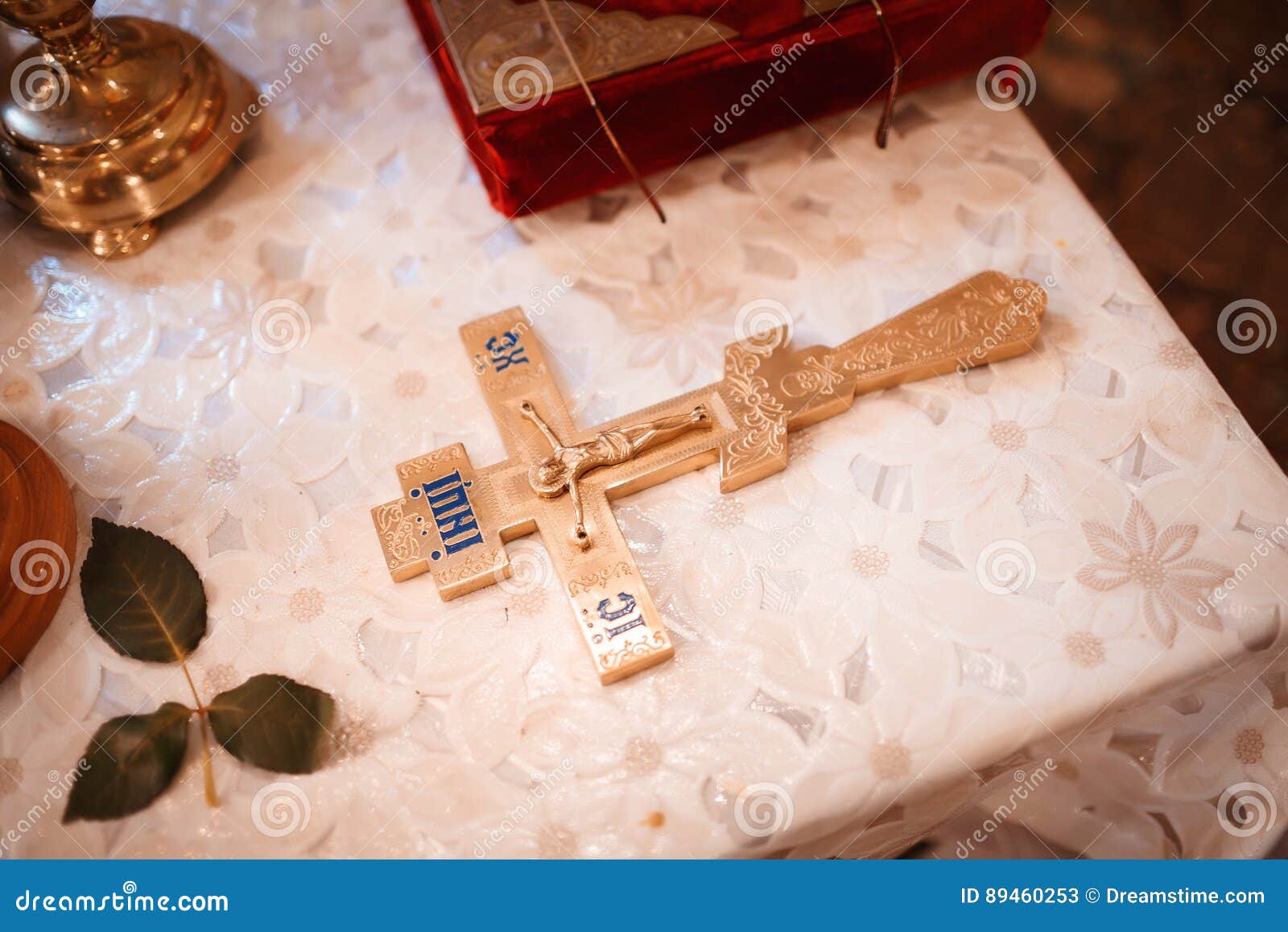 Cross Lying on the Table in the Church Stock Image - Image of cathedral ...