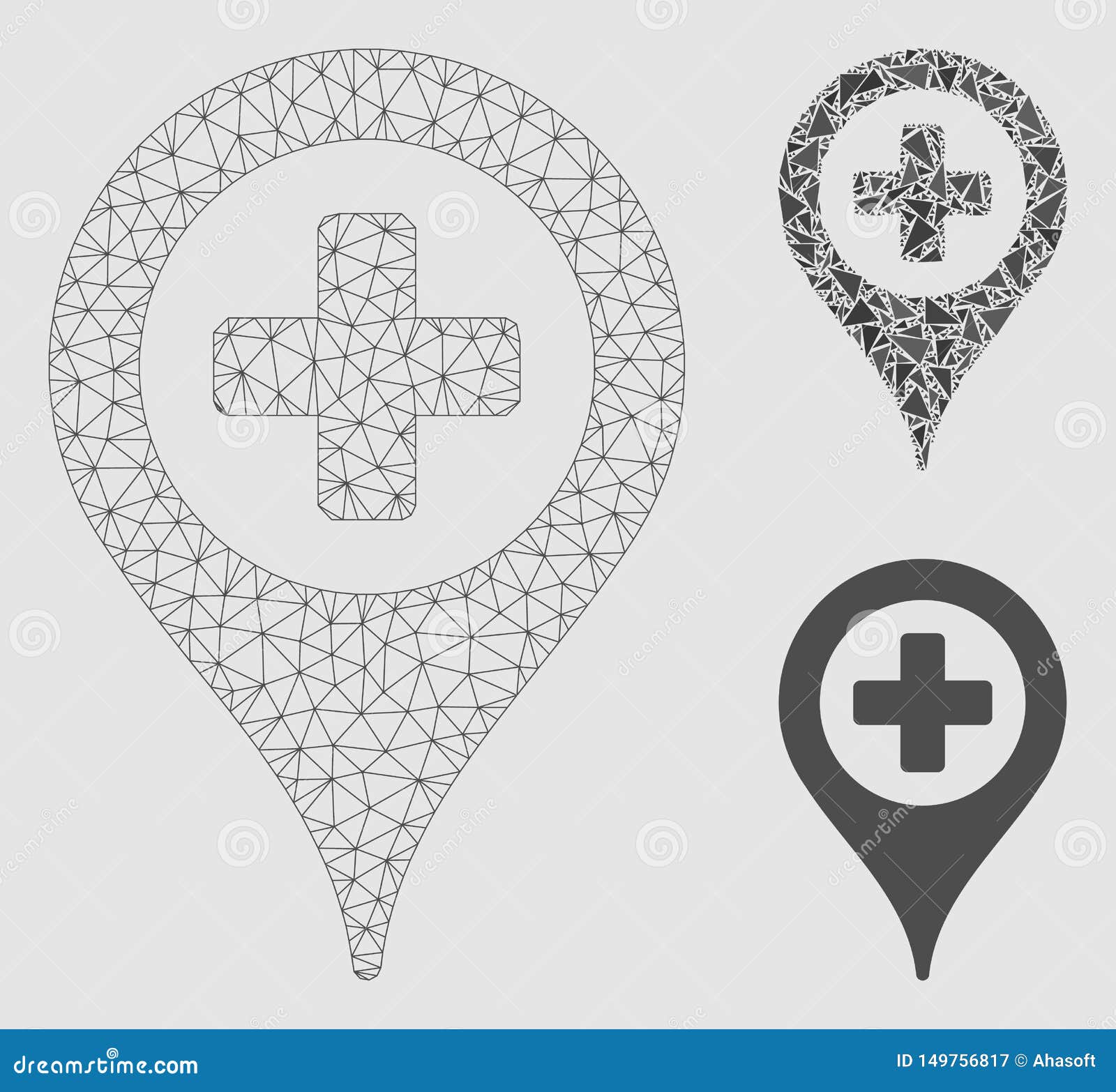 Cross Map Marker Vector Mesh 2D Model and Triangle Mosaic Icon Stock ...