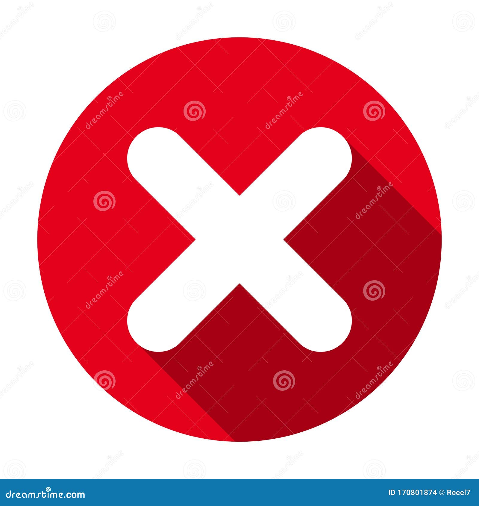 Cross Mark Flat Round Red Icon, Button with a Long Shadow. Stock Vector ...