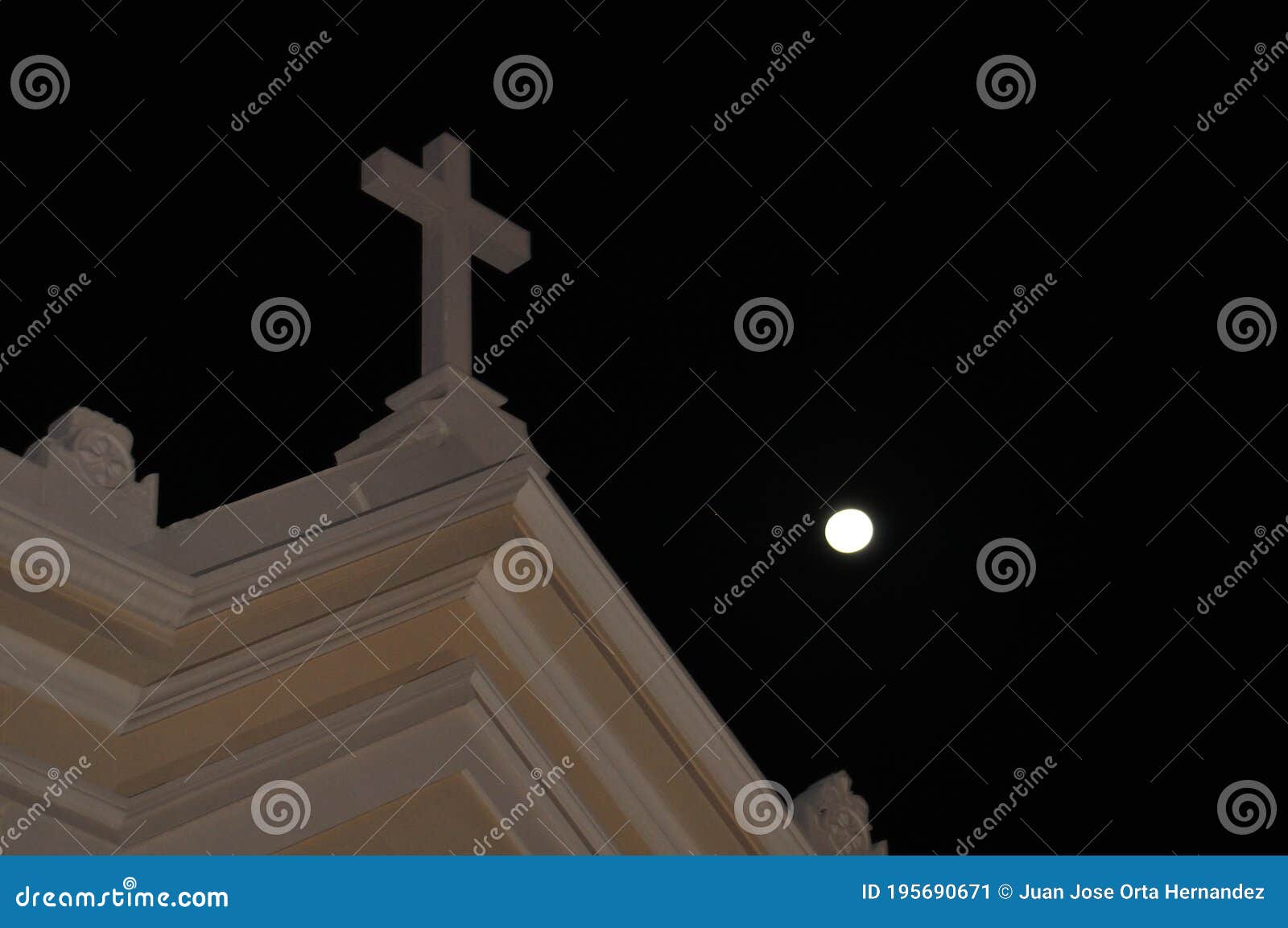 The cross and the moon stock image. Image of esplanade - 195690671