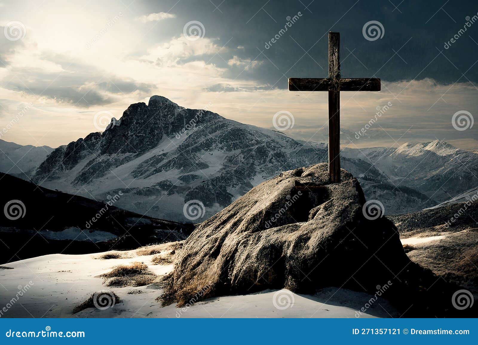 Cross in mountains stock illustration. Illustration of jesus - 271357121