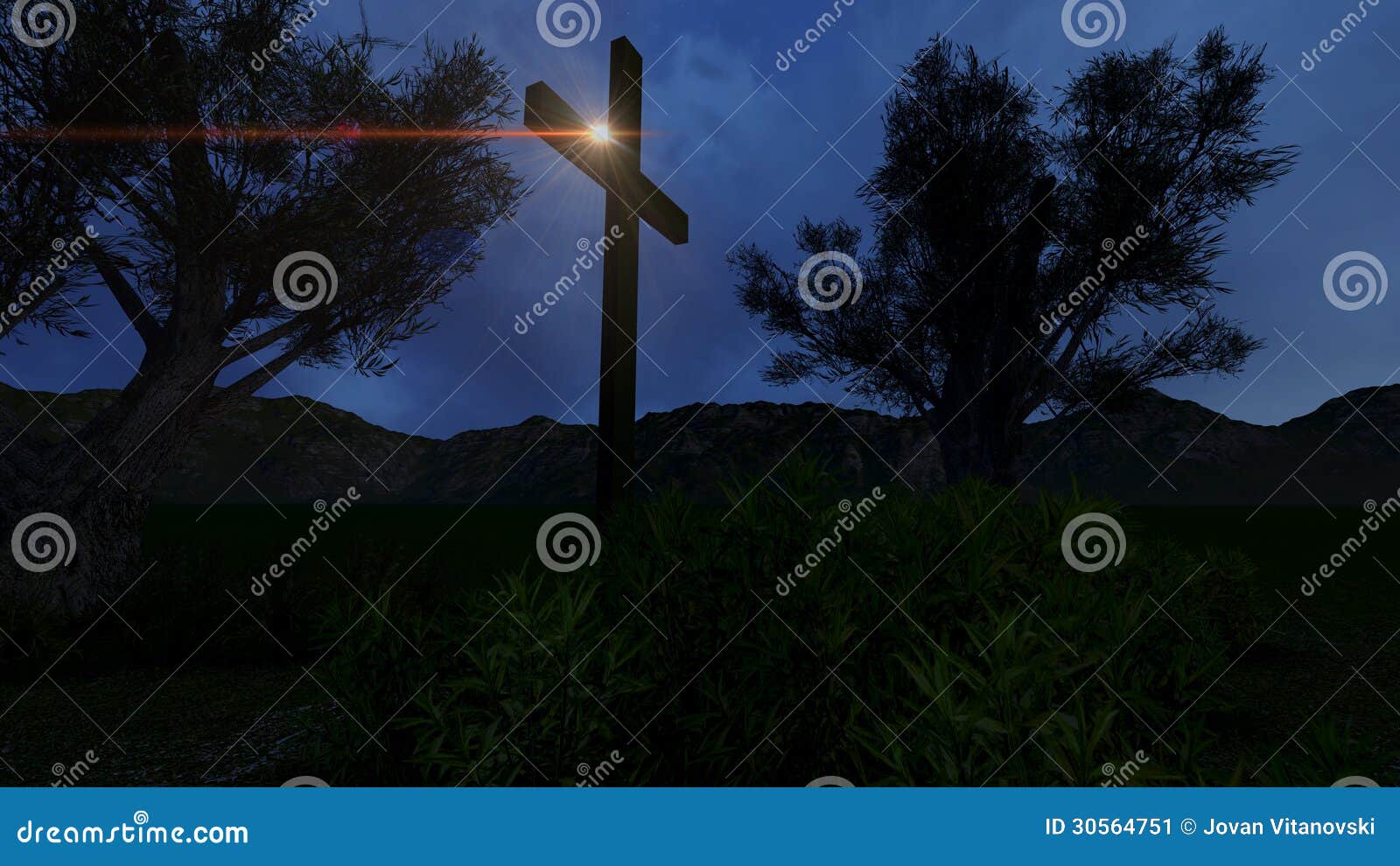 Cross in nature by night stock illustration. Illustration of history ...