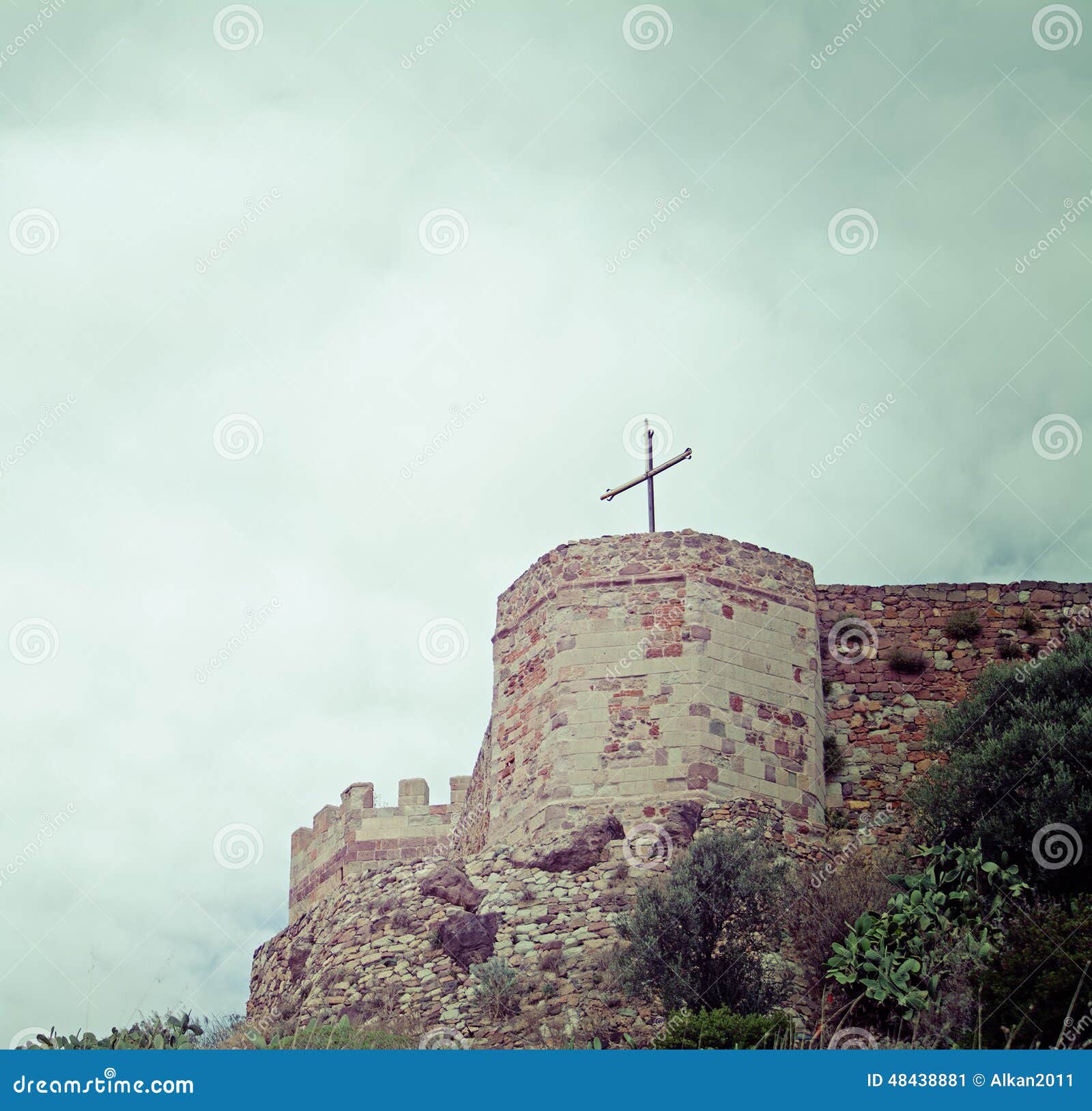 Cross on an old castle stock image. Image of architecture - 48438881