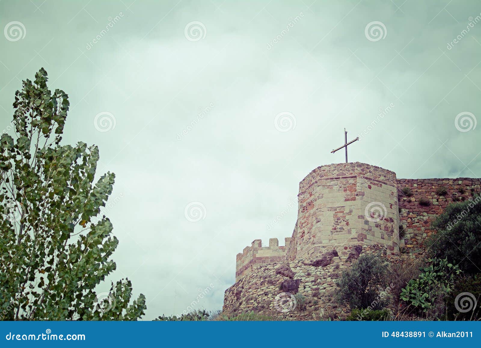 Cross on an old castle stock image. Image of vintage - 48438891