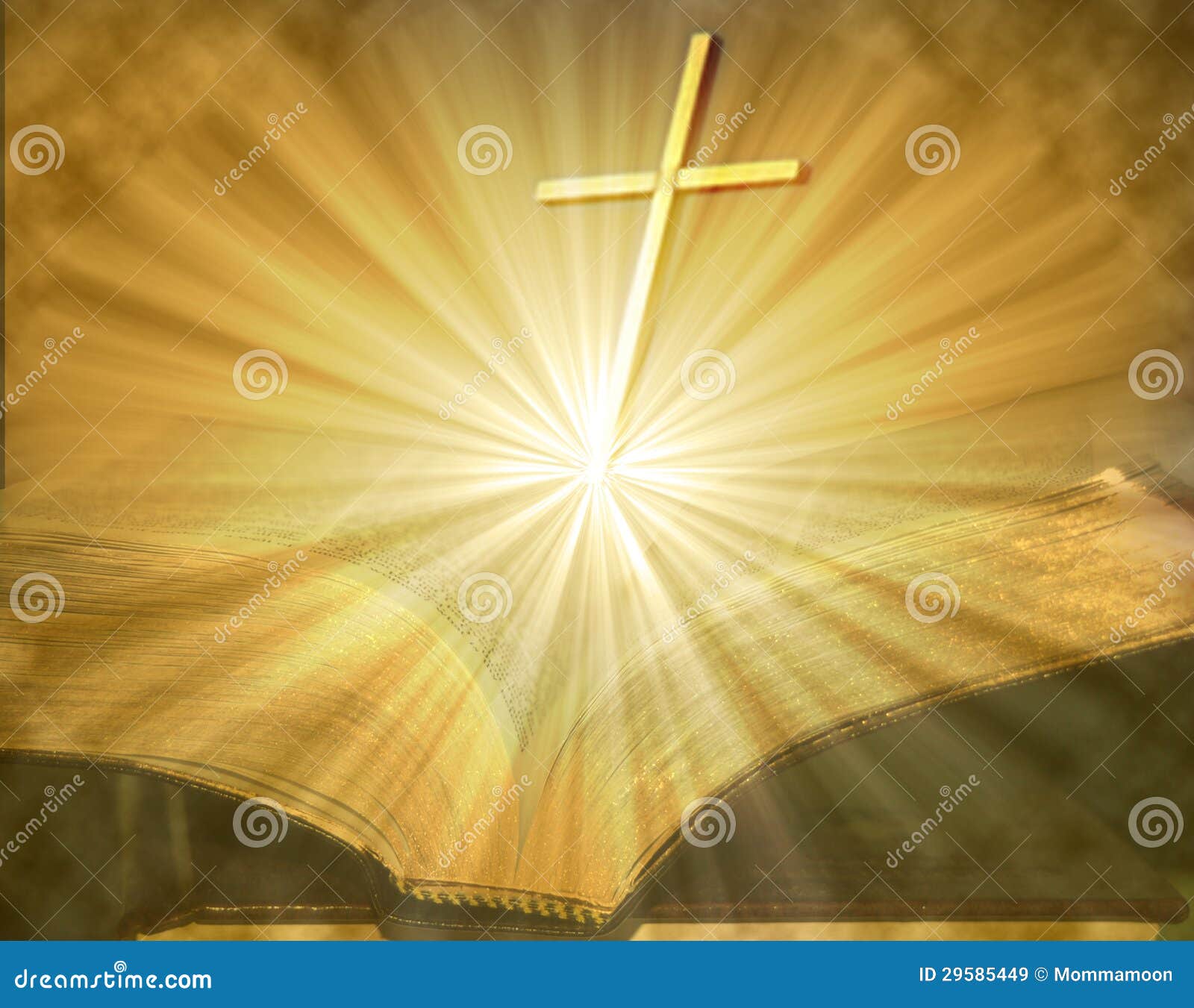 Cross on Open Lighted Bible Stock Illustration - Illustration of prayer ...