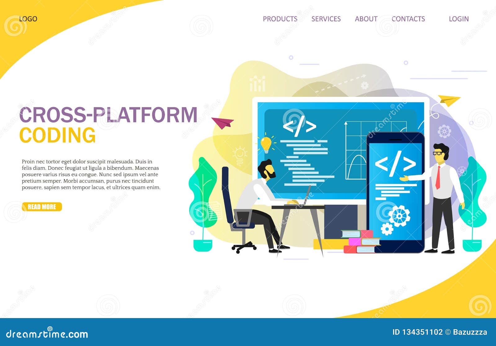 Cross-platform Coding Landing Page Website Vector Template Stock Vector - Illustration of code ...