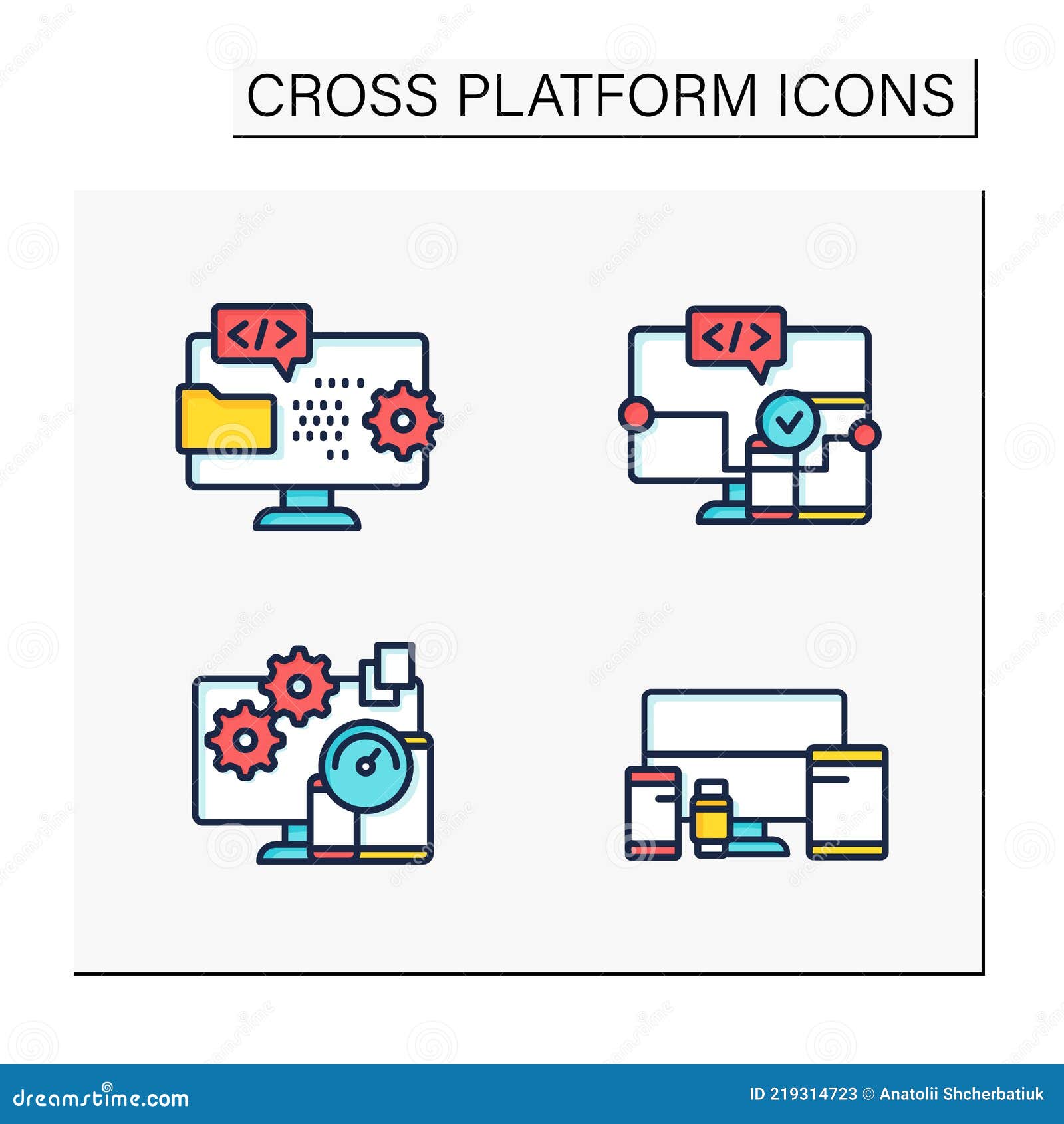 Cross Platform Color Icons Set Stock Vector - Illustration of digital ...
