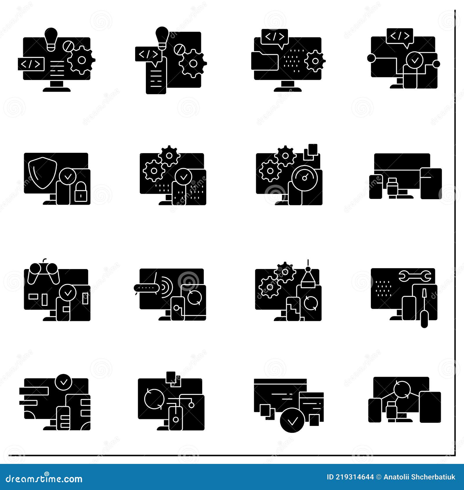 Cross Platform Glyph Icons Set Stock Vector - Illustration of icons ...
