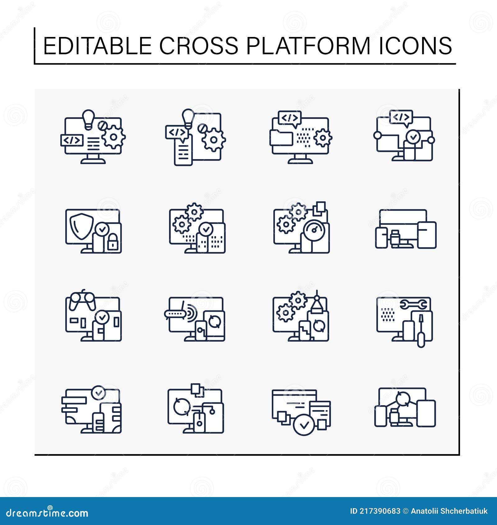 Cross Platform Line Icons Set Stock Vector - Illustration of online ...