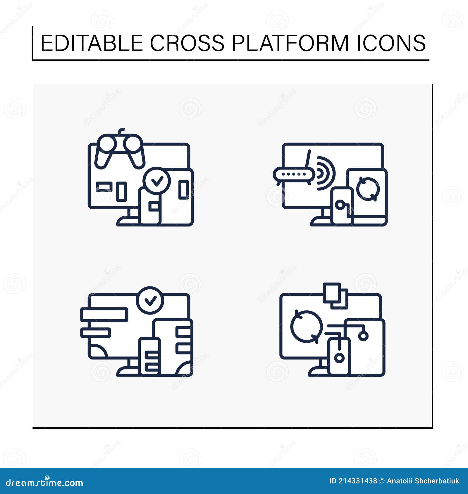 Cross Platform Line Icons Set Stock Vector - Illustration of developer ...