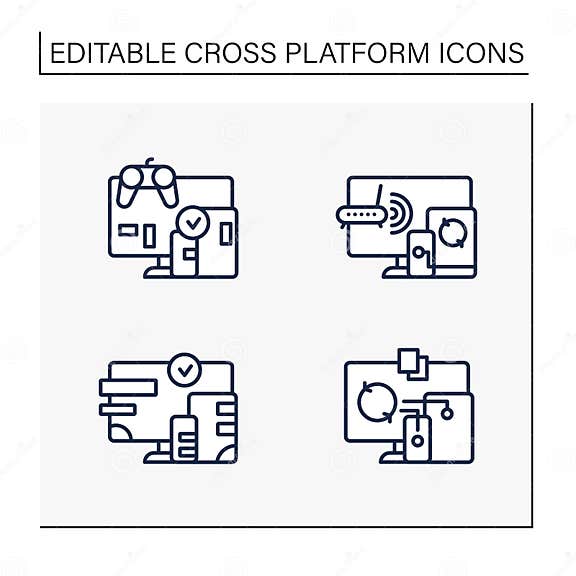 Cross Platform Line Icons Set Stock Vector - Illustration of developer ...